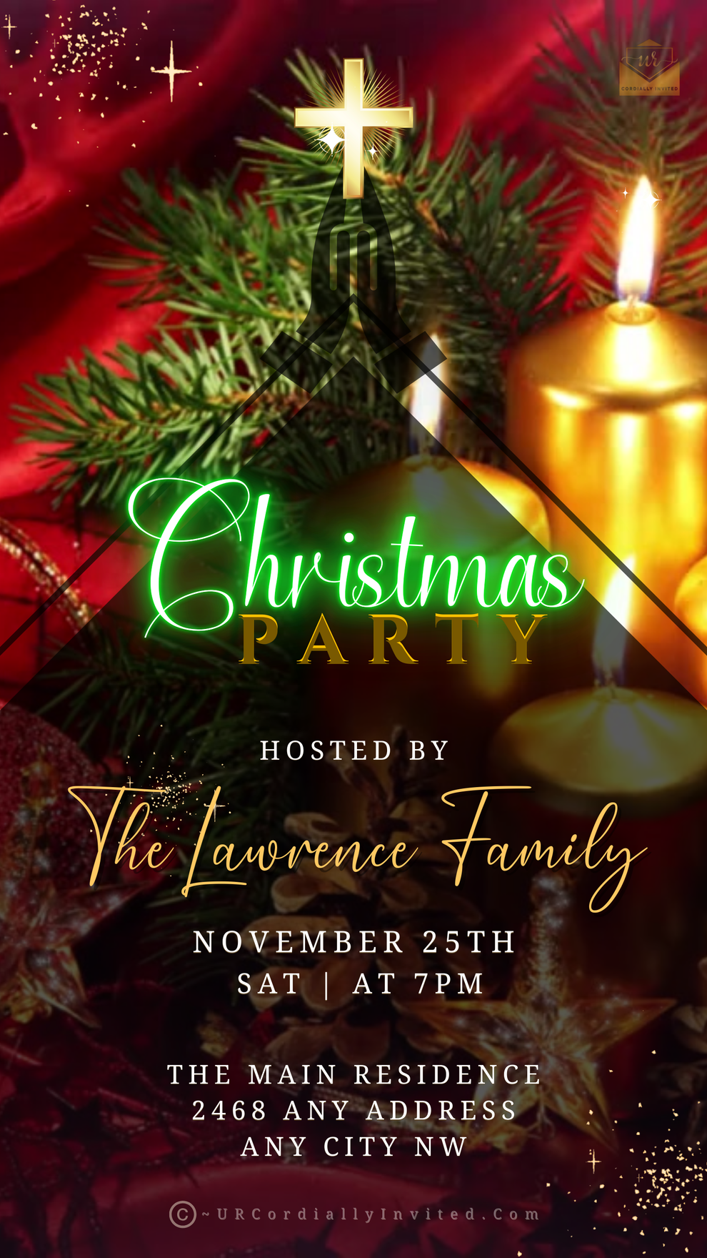 Religious Christmas Party Video Invite with Golden Cross ...
