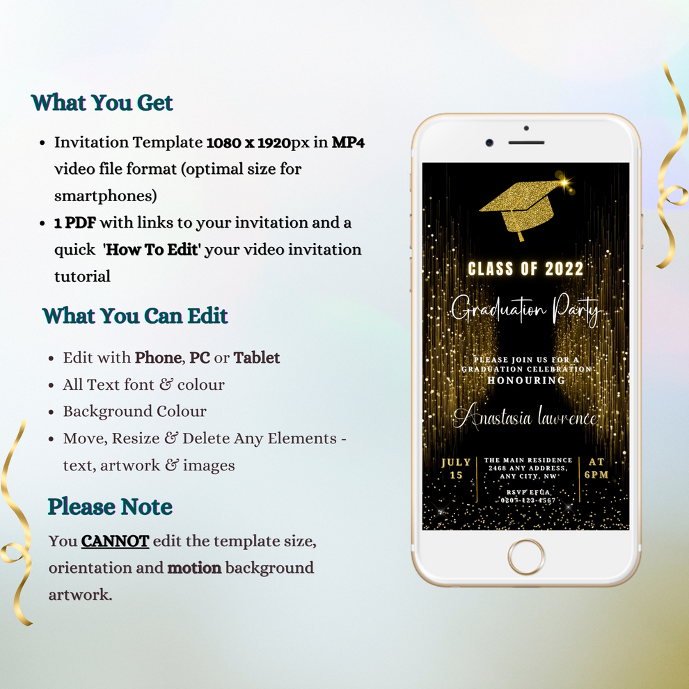 Gold Glitter | Graduation Video Invitation – URCordiallyInvited
