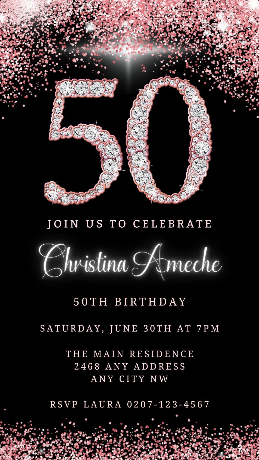 Rose Gold Diamond Glitter | 50th Birthday Evite – URCordiallyInvited