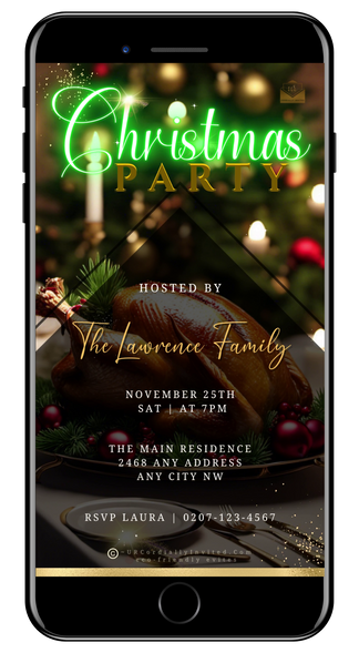 Neon Green Festive Platter Christmas Video Invite | URCordiallyInvited