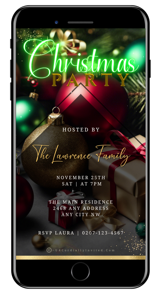 Neon Green Presents Ornaments Glitter | Christmas Video Invitation ...