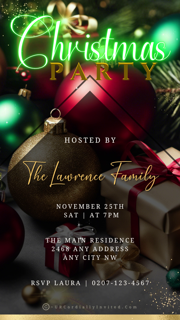 Neon Green Presents Ornaments Glitter | Christmas Video Invitation ...